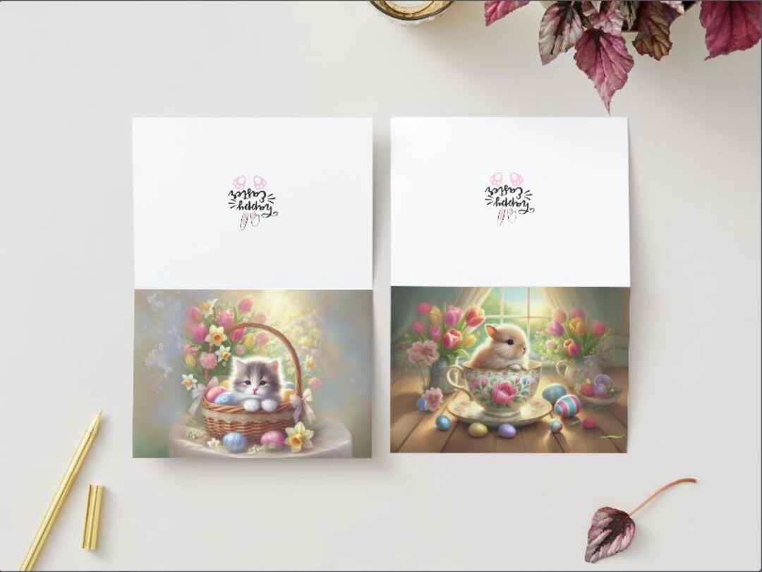 Easter Cards Printable Set – 3 Cute Bunny Greeting Cards | 5x7 Foldable ...