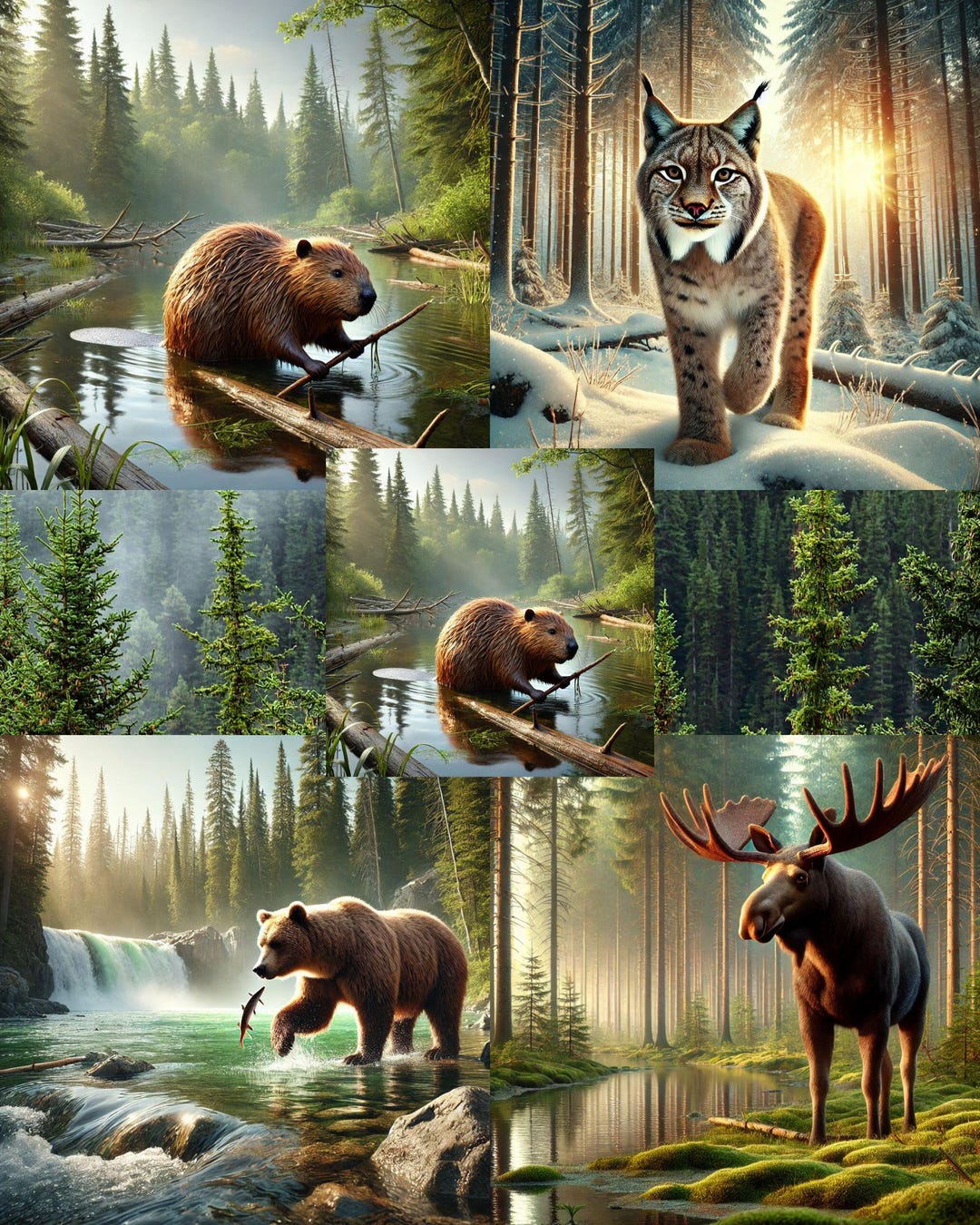 Canadian Wildlife Digital Art Bundle | Moose, Grizzly Bear, Lynx, Bald ...