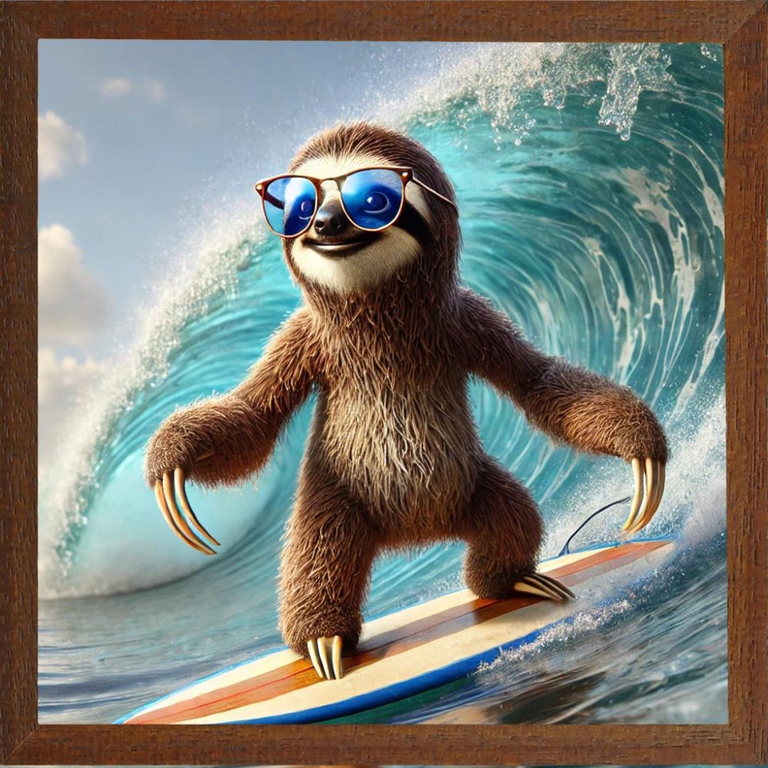 Sloth Surfing - Sloth Digital Art Print - Funny Surf Wall Art - 3D ...