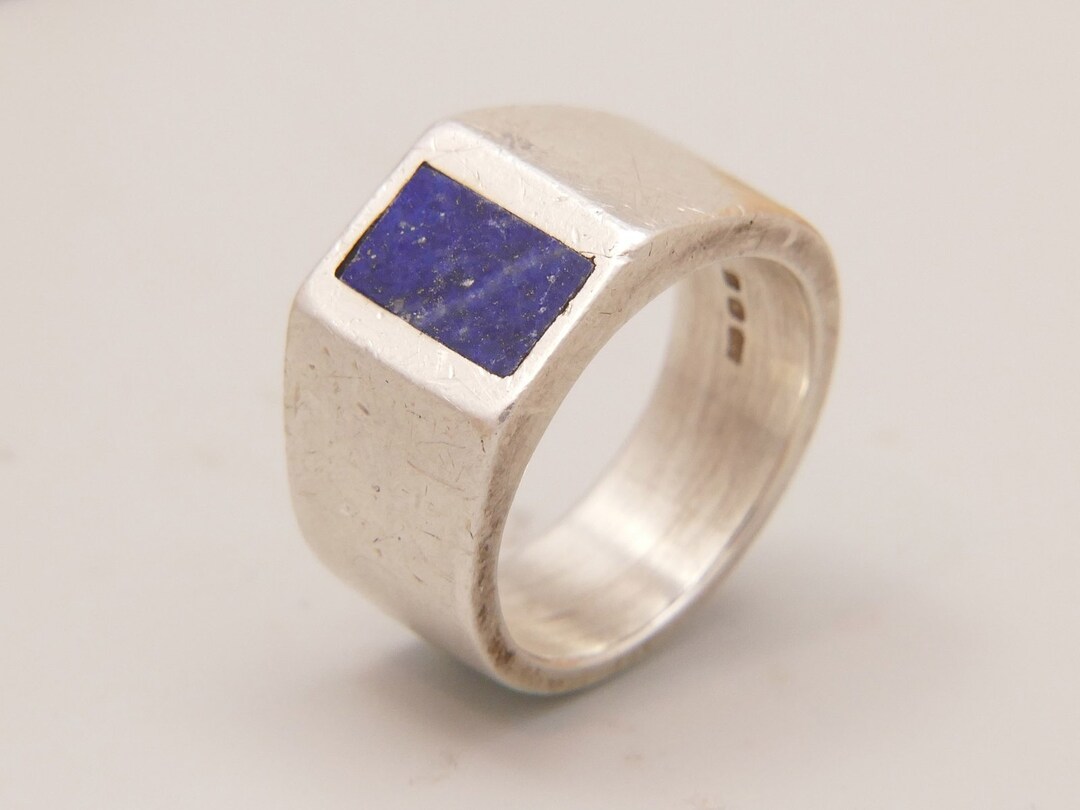 Modernist Lapis Lazuli Signet Ring Chunky Sterling Silver London 1973 ...