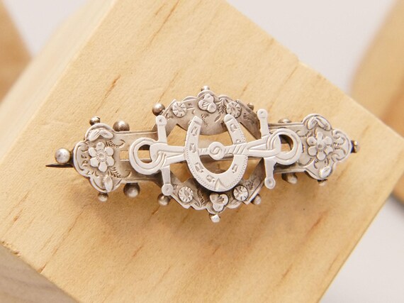 Antique Victorian Good Luck Silver Brooch Pin Horsesh… - Gem