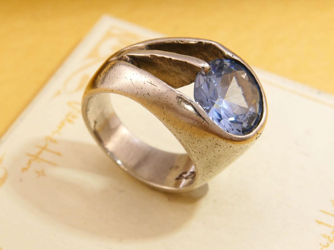 Vintage Modernist Chunky Silver Ring With Large Blue Topaz Miguel ...
