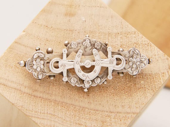 Antique Victorian Good Luck Silver Brooch Pin Horsesh… - Gem