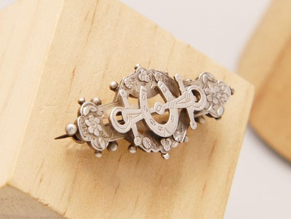 Antique Victorian Good Luck Silver Brooch Pin Horsesh… - Gem