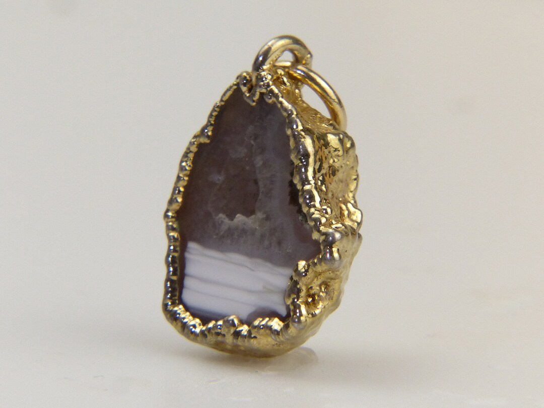 Vintage Quartz Geode Pendant Necklace / Banded Agate in Gold Plated ...