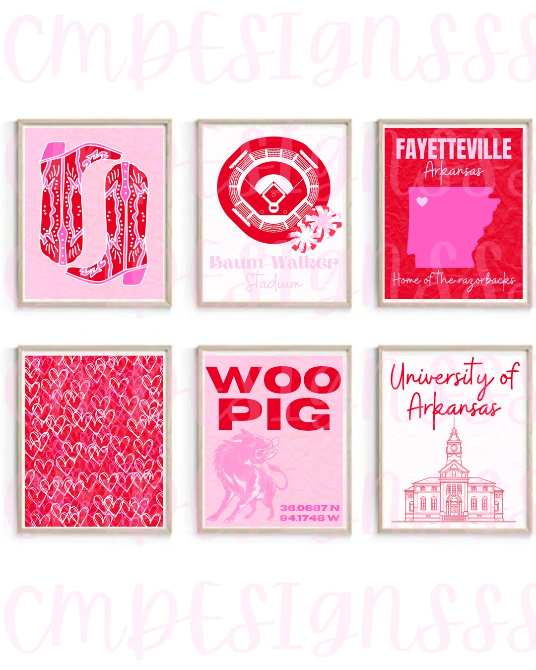 University of Arkansas Digital Download Prints Woo Pig Dorm Prints Pink ...