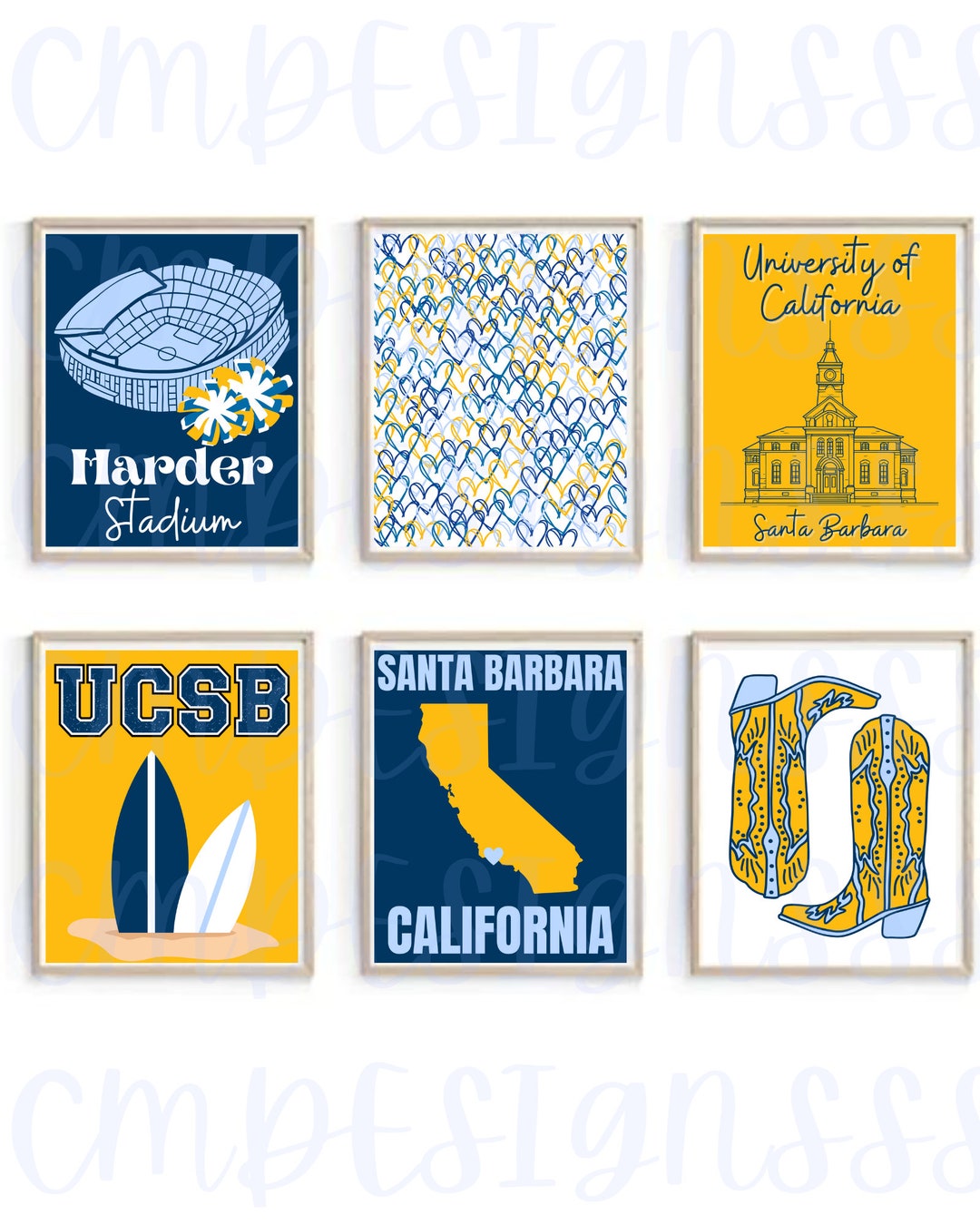 UCSB Wall Art Digital Prints Instant Download Blue Yellow Dorm Decor ...