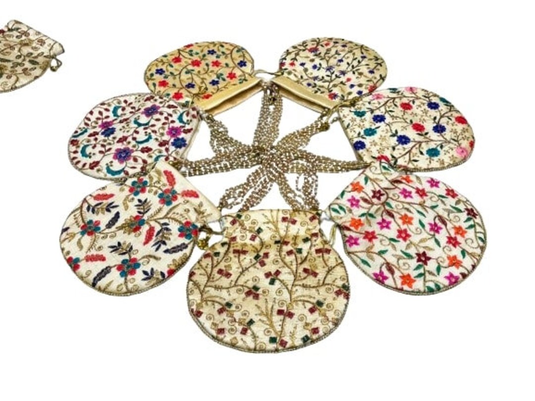 Multi Flower Potli Gift Bag Multi Color With Sequence Work Bridal Gift ...