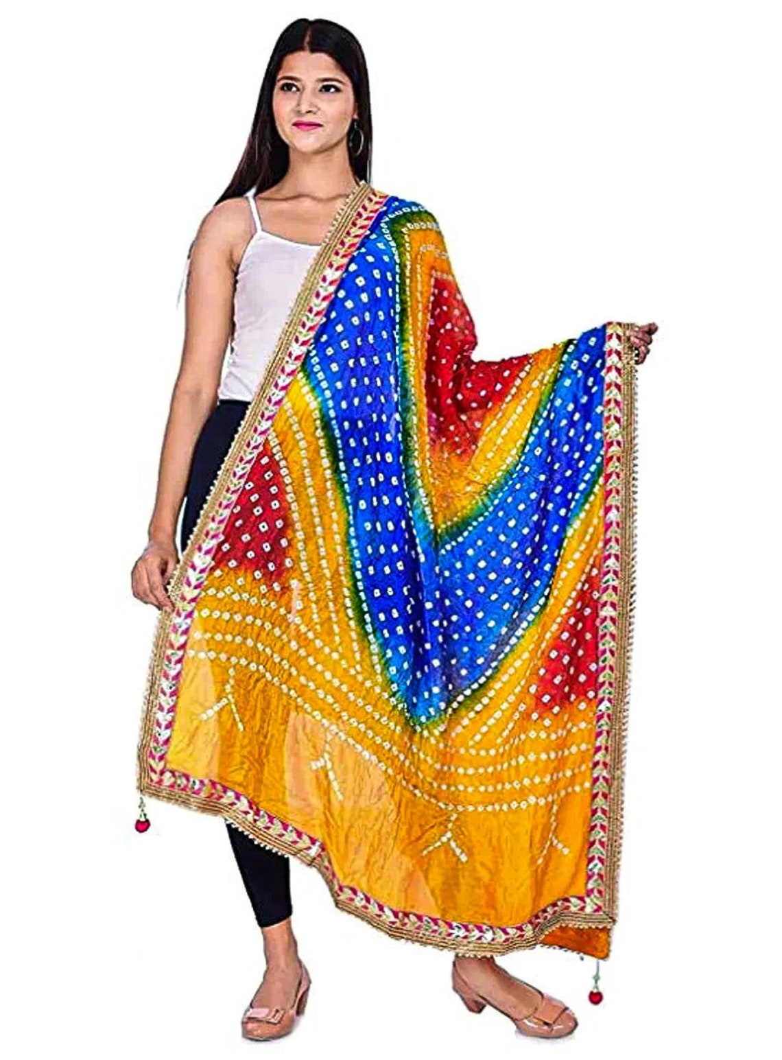 Handmade Bandhani Bandhej Multi Color Dupatta, Bohemian Women ...