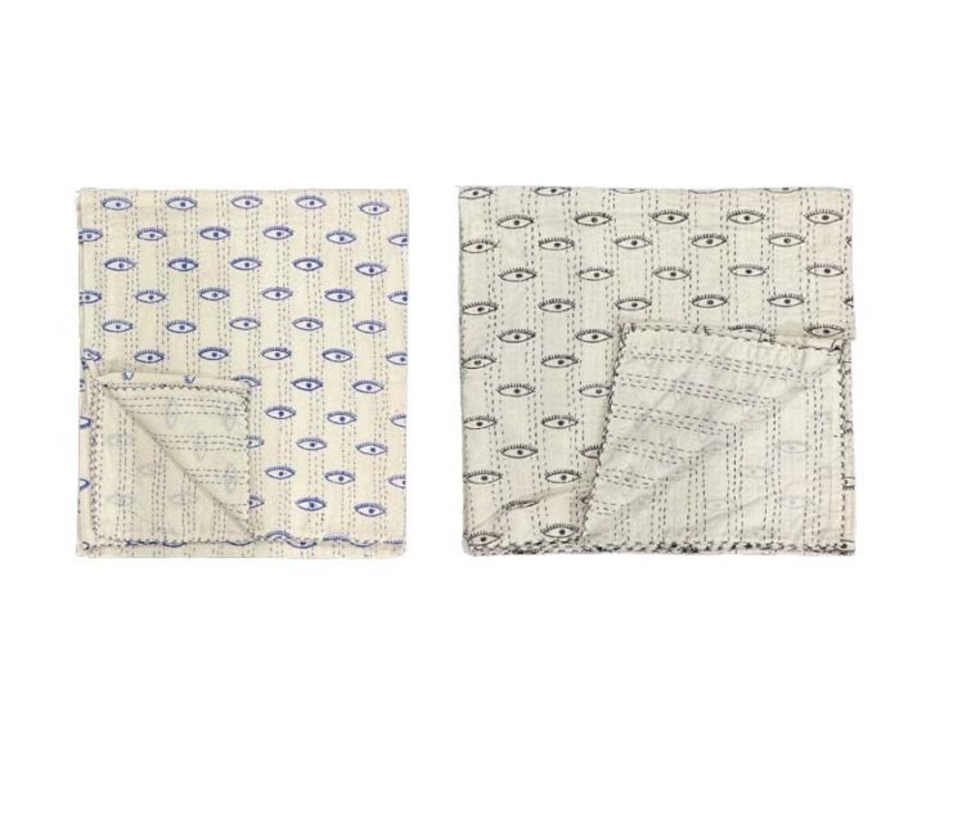 Evil Eye Print Kantha Quilt Black and Blue Kantha Quilt Kantha Throw ...