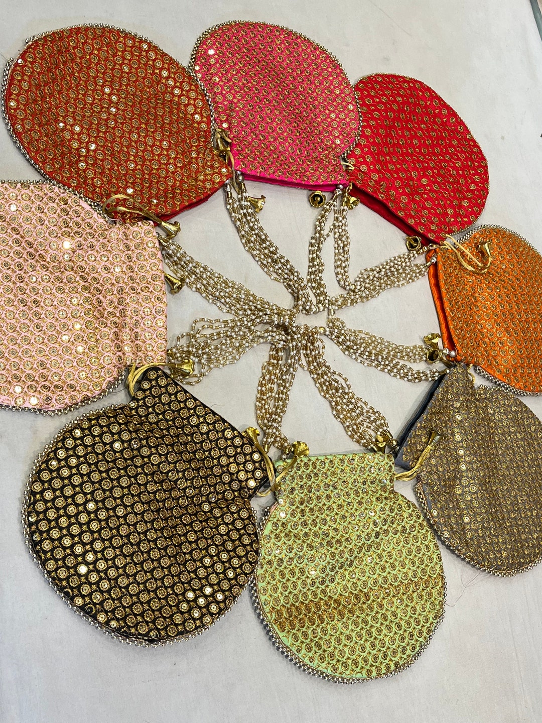 New Arrival Potli Gift Bag Solid Color With Sequence Work Bridal Gift ...