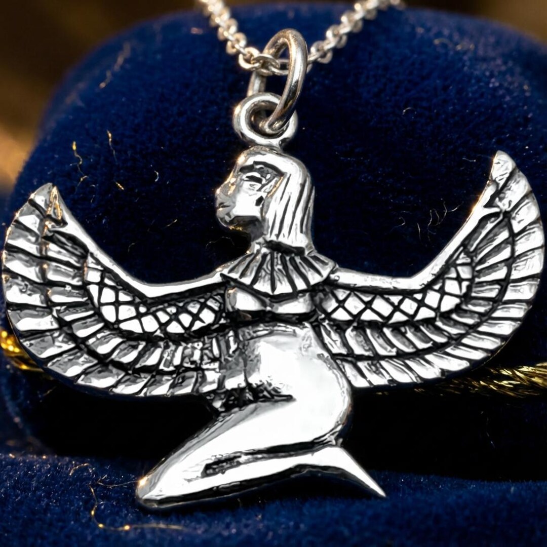 925 Sterling Silver Egyptian Goddess Isis Winged Pendant Charm Ancient ...