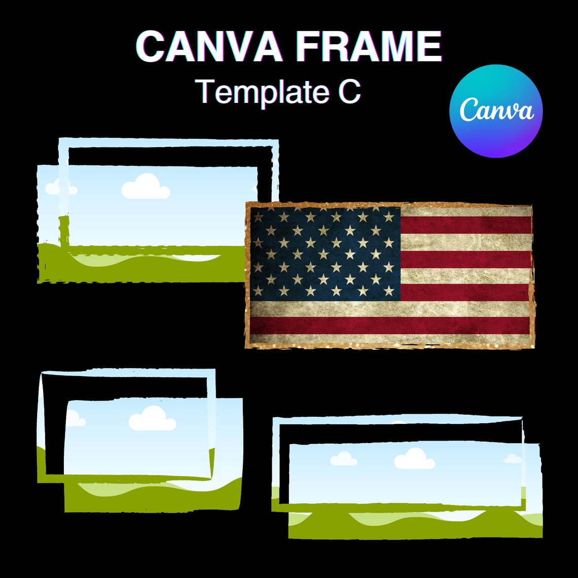 Grunge Canva Frame Template Distressed Square Photo Frame Bleach Effect ...