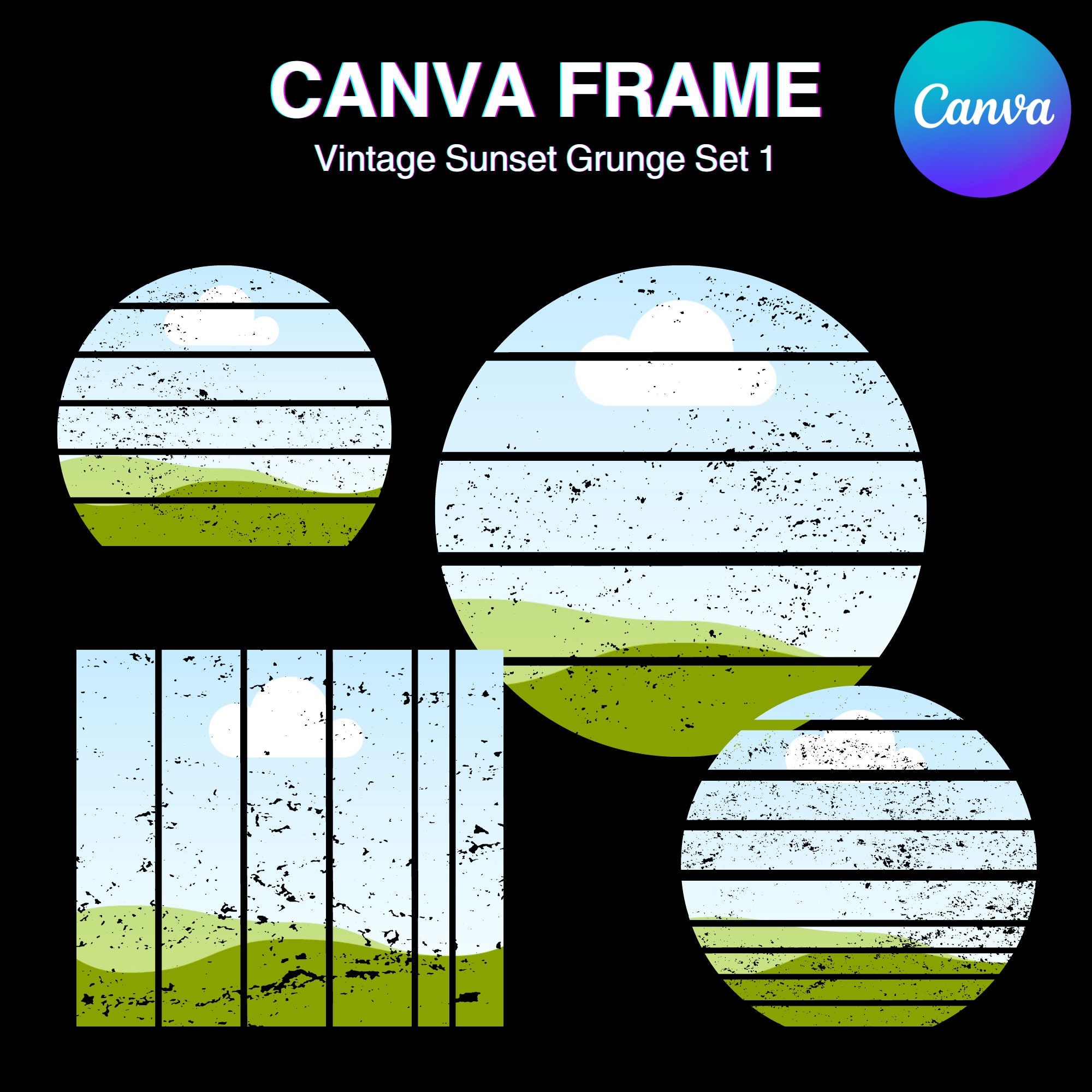 Retro Sunset Canva Frame Template, Summer Grunge Distressed Photo Frame ...