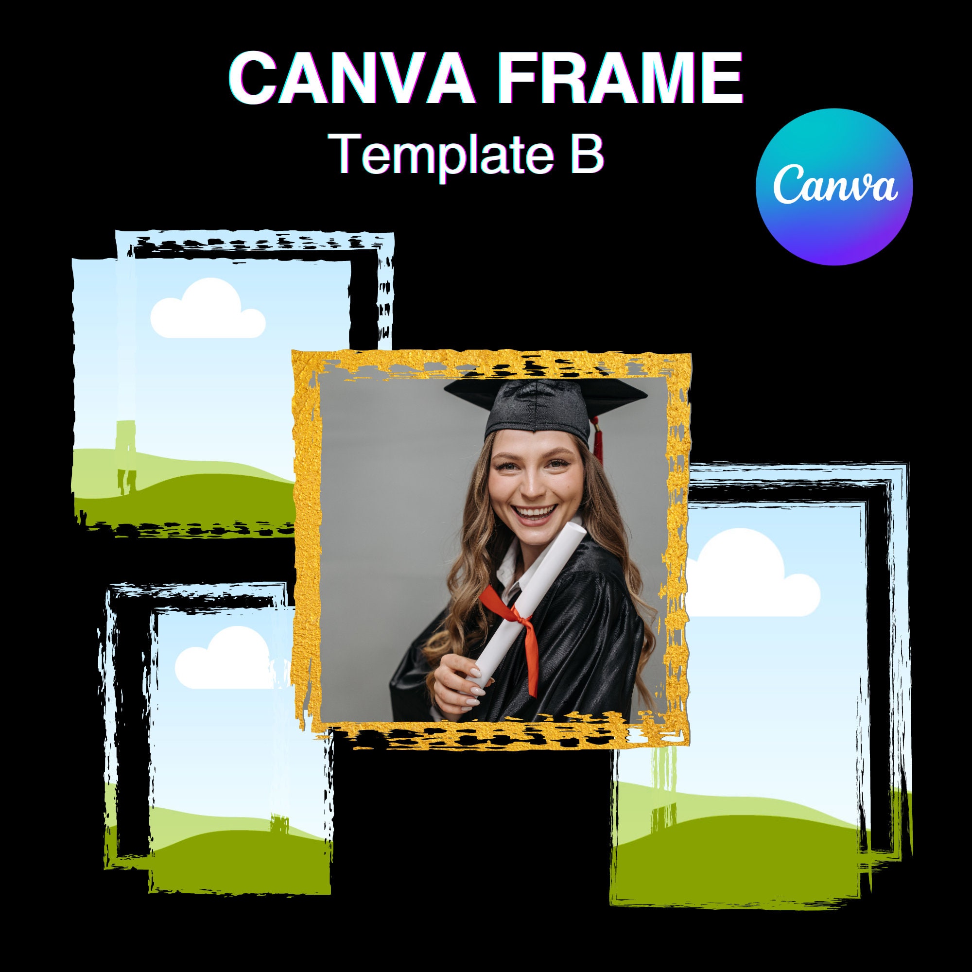 Grunge Canva Frame Template Distressed Square Photo Frame Bleach Effect ...