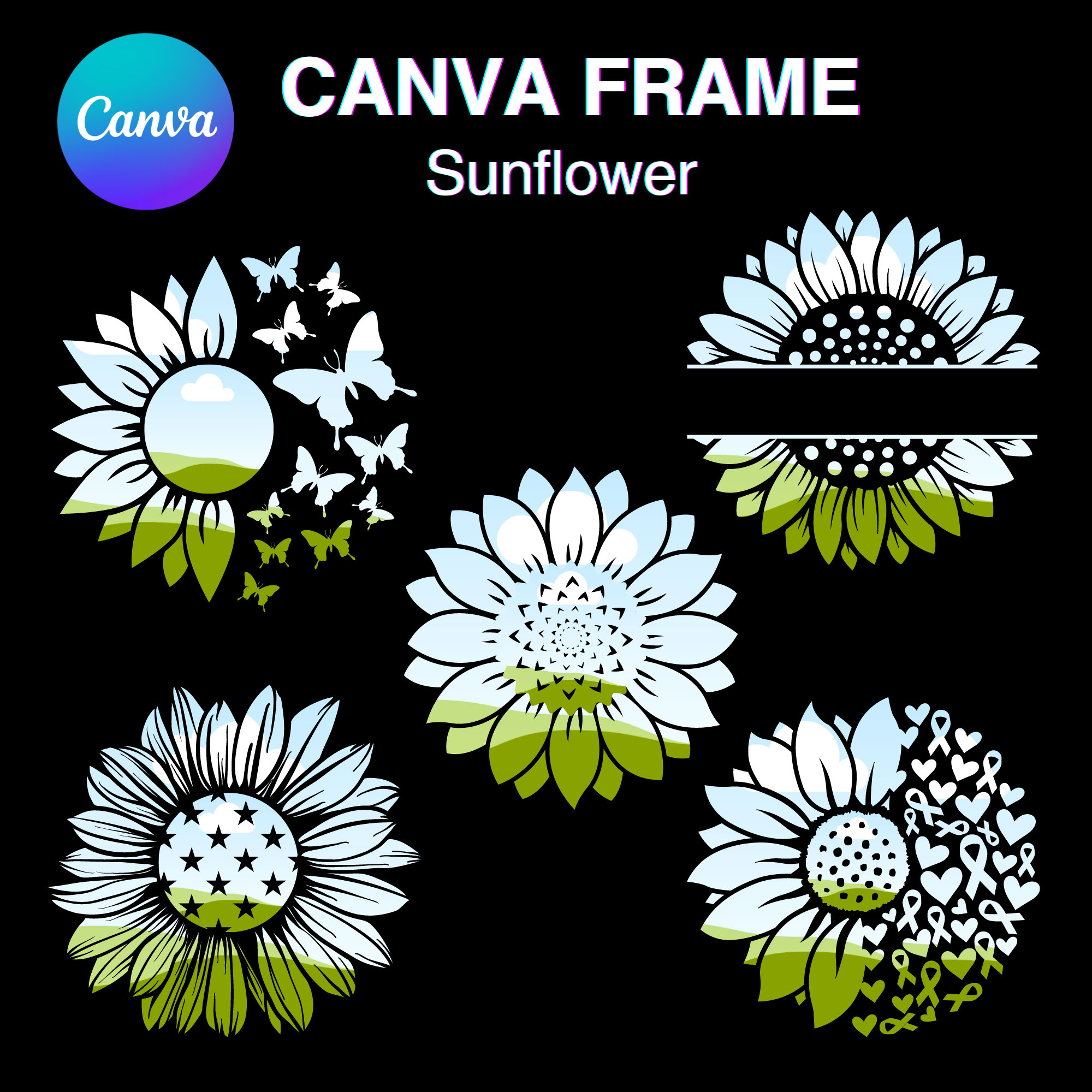 Sunflower Canva Frame Template Add Photo Frame Fill Your Own , Add ...