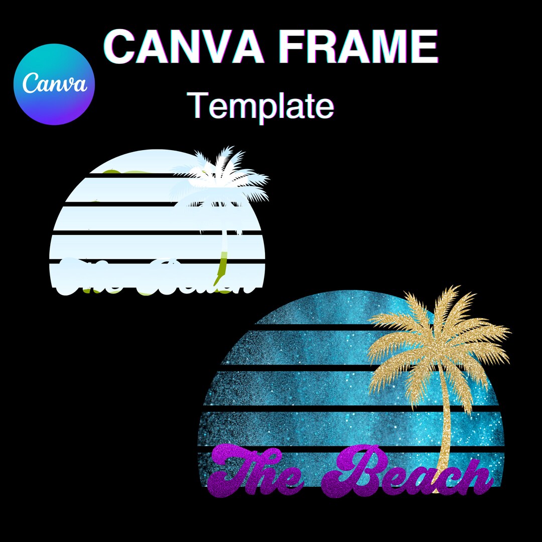 The Beach Canva Frame Template, Coconut Palm Tree Fill Your Own, Retro ...