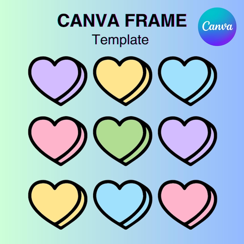 Candy Heart Canva Frame Template, Valentine's Day Shirt Design Fill ...
