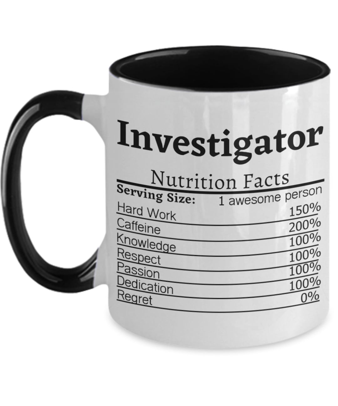 Investigator Nutrition Facts Mug Investigator Gift for Investigator ...