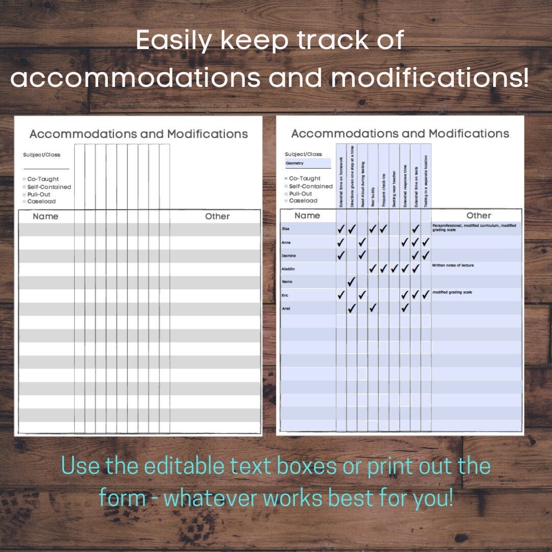 Accommodation/modification Tracker (fillable) - Etsy