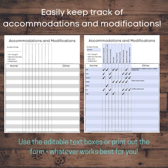 Accommodation/modification Tracker editable - Etsy
