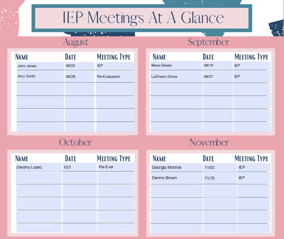 IEP at A Glance Yearly Planner (fillable) - Etsy