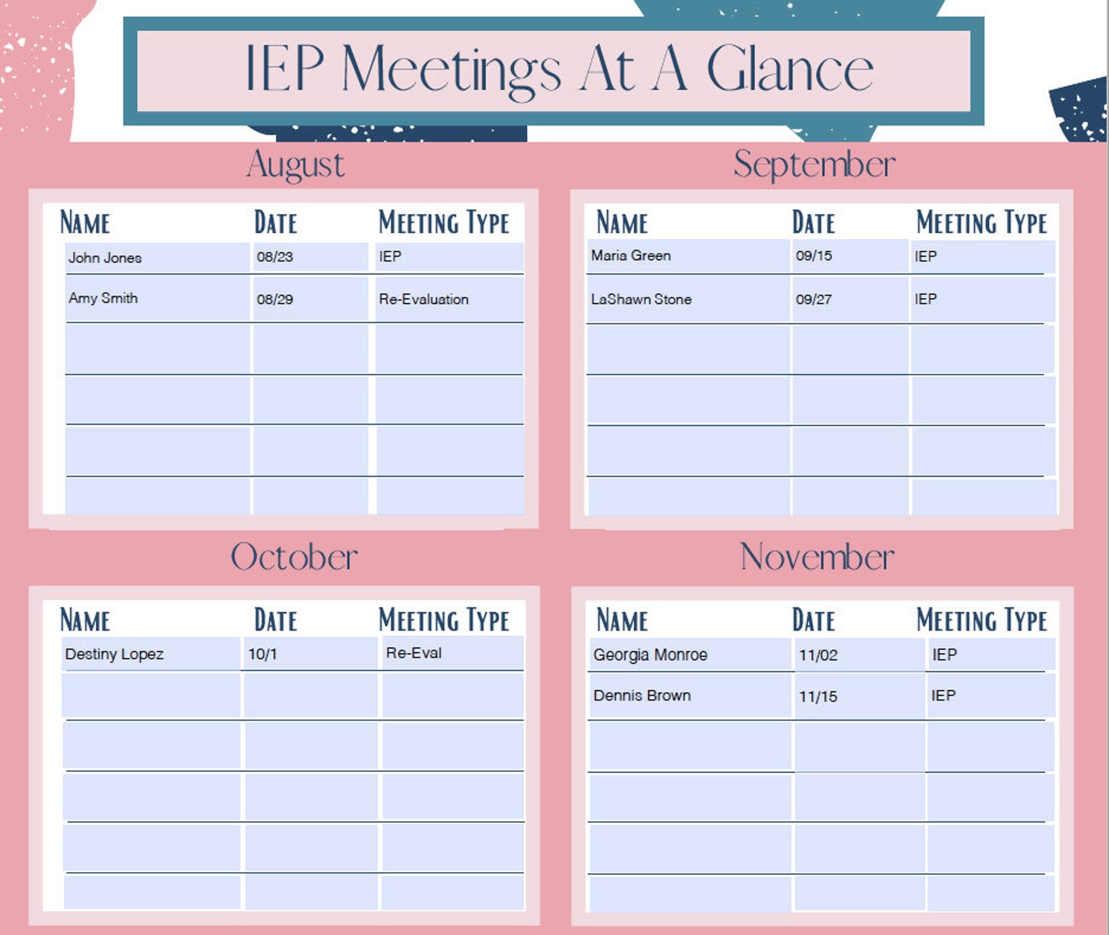 IEP at A Glance Yearly Planner (fillable) - Etsy