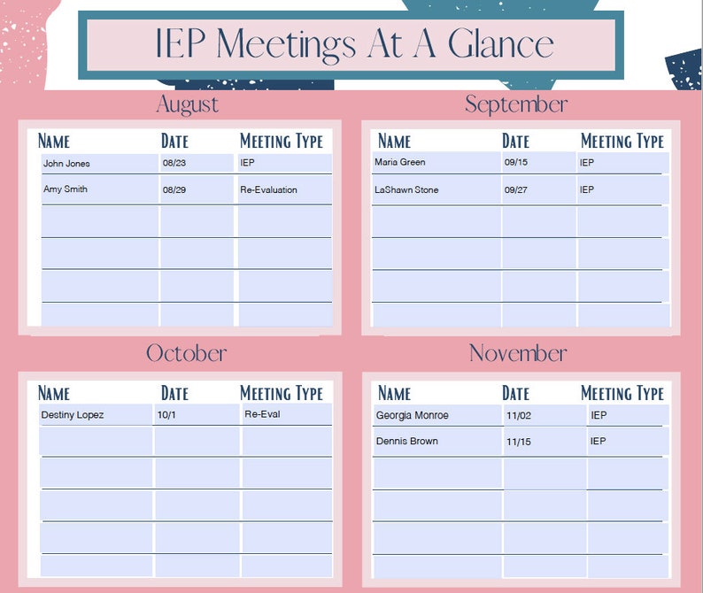 IEP at A Glance Yearly Planner (fillable) - Etsy
