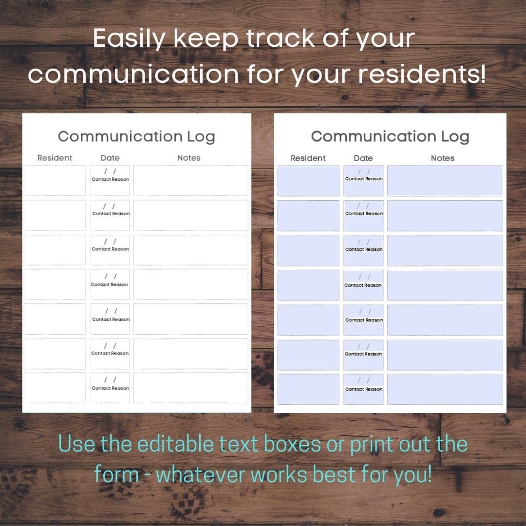 Resident Communication Log (fillable) - Etsy