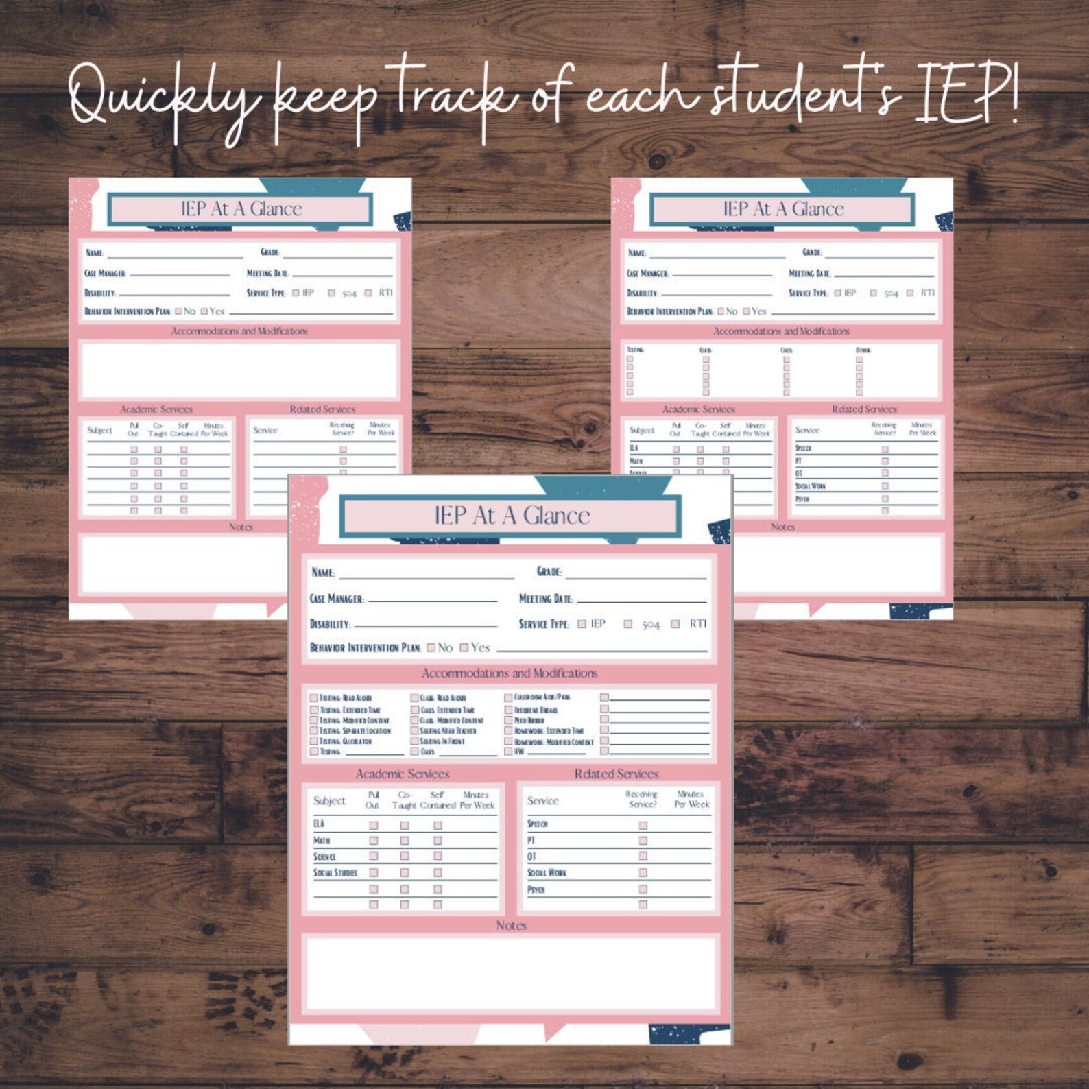 IEP at A Glance Log (fillable) - Etsy