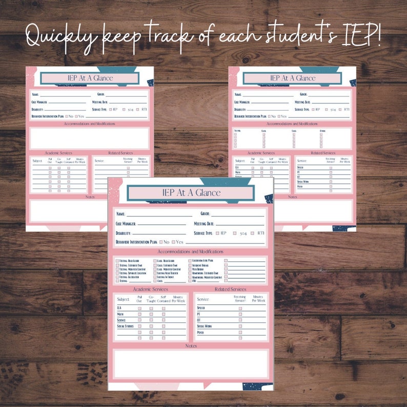IEP at A Glance Log (fillable) - Etsy