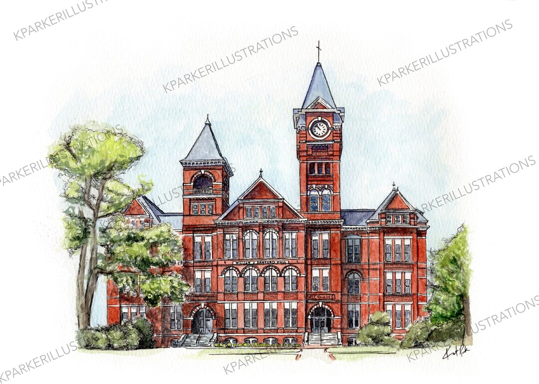 Samford Hall Watercolor Print - Etsy