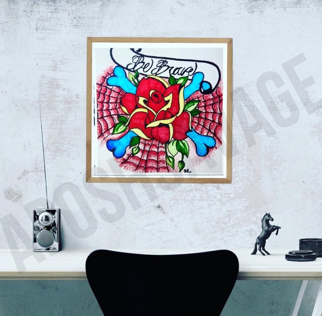 Be Brave, Rose and Bones Spider Web Tattoo Art Lustre Gloss Print - Etsy