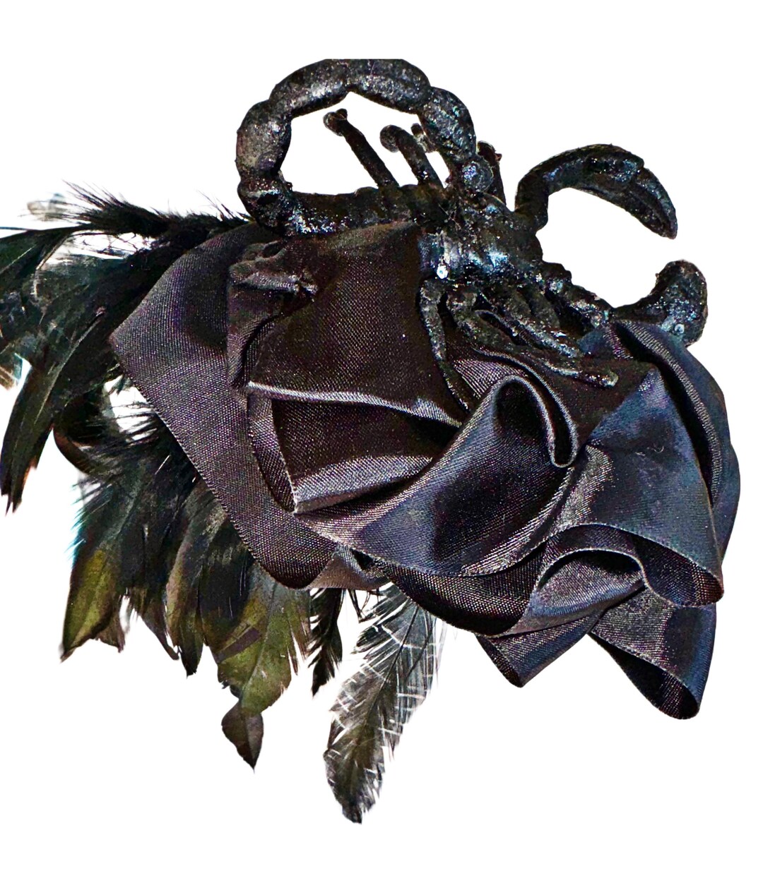 The Striking Scorpion, Satin & Feather Elegance Headband/ “hat” - Etsy