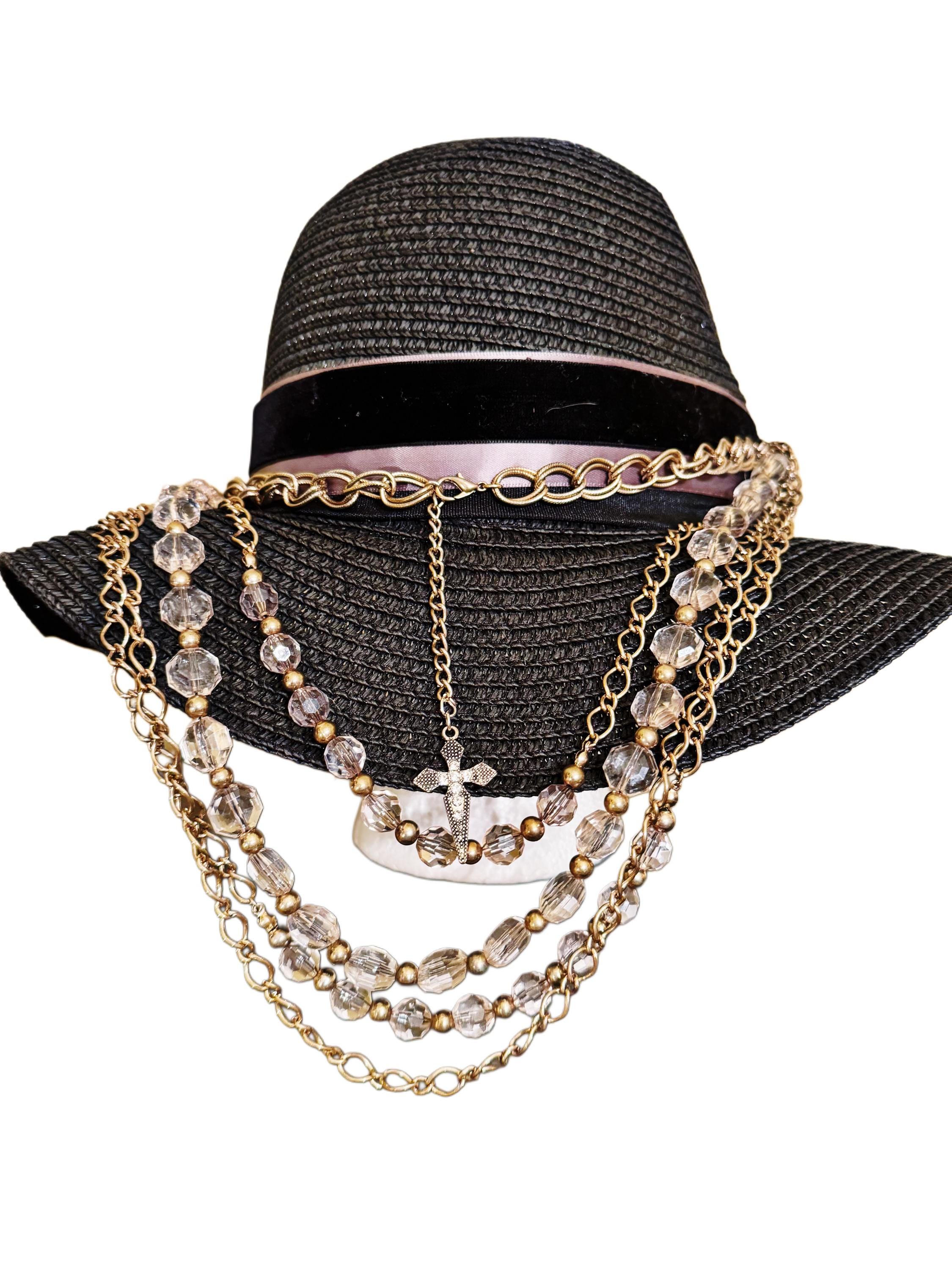 Black many Eras Vintage Chain Waterfall Hat - Etsy