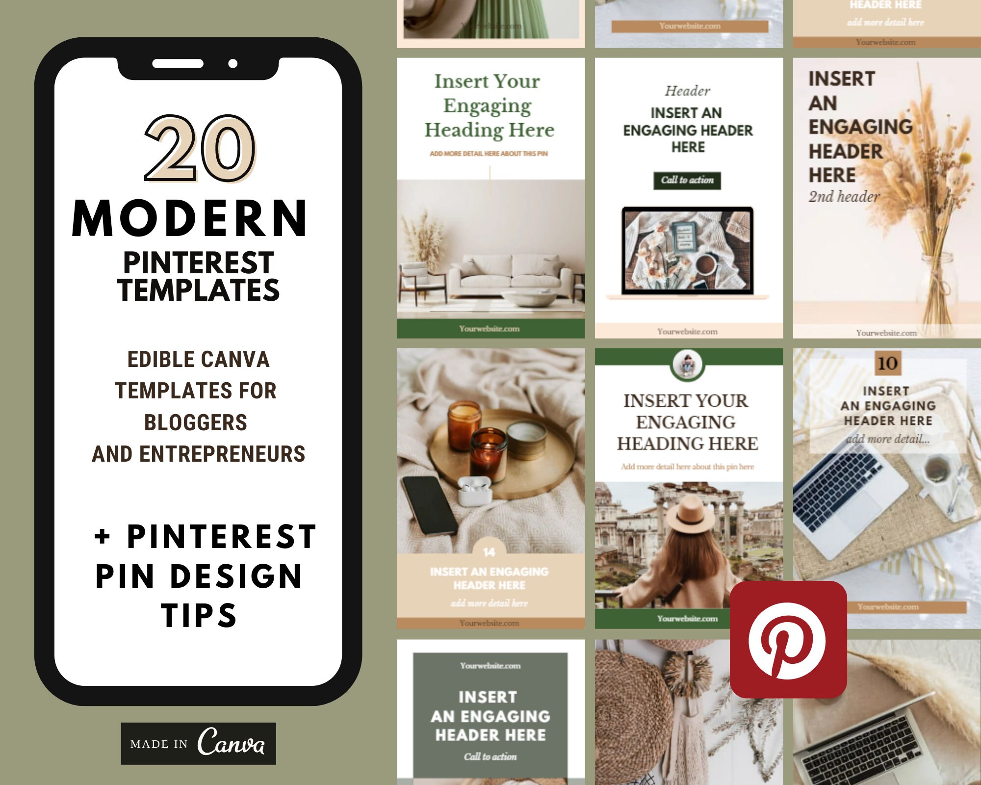 20 Modern Pinterest Pin Templates for Your Blog and Business | Editable ...