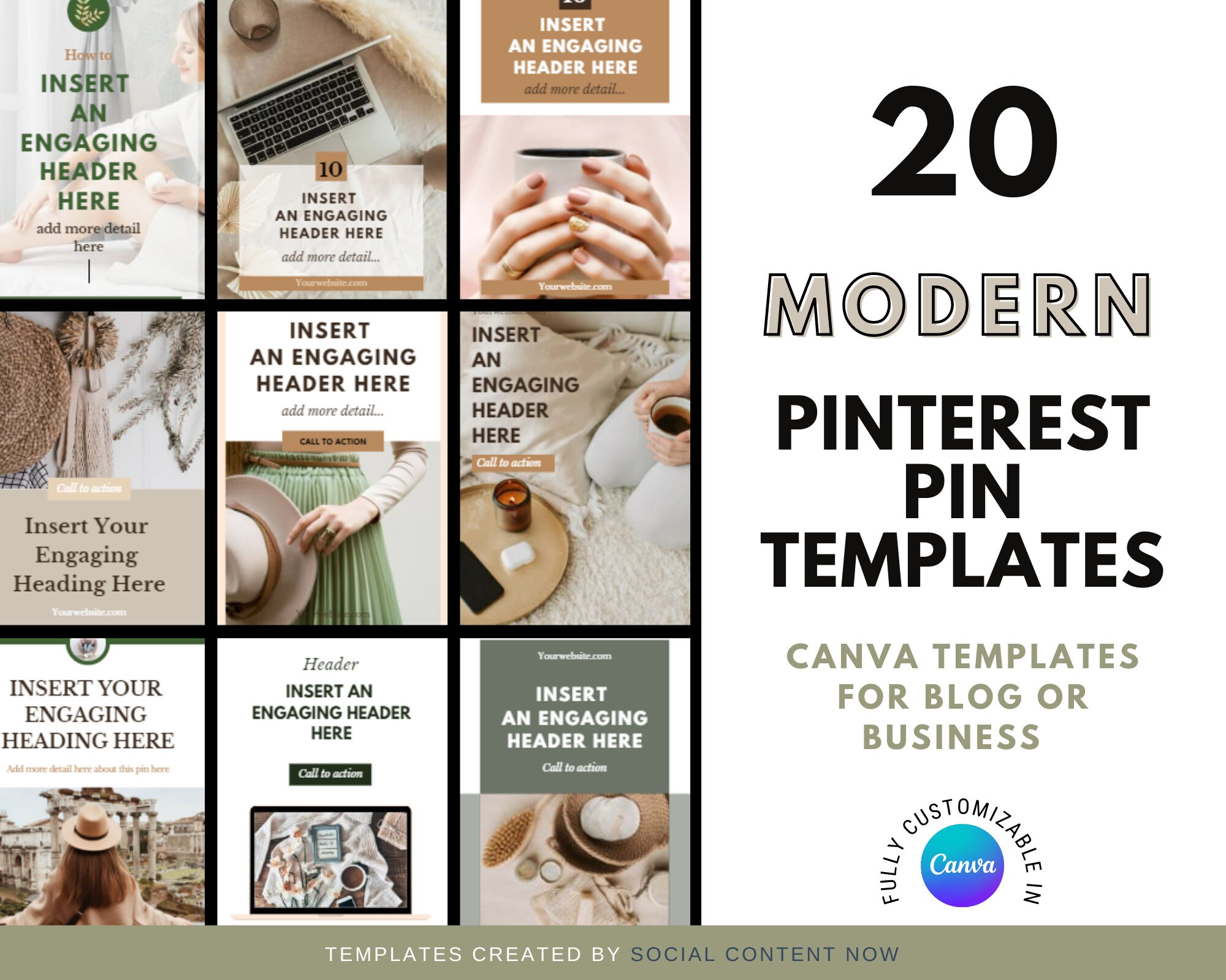 20 Modern Pinterest Pin Templates for Your Blog and Business Editable ...