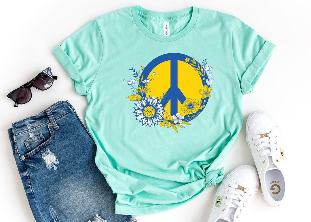 Peace Sign Shirt, Floral Peace Sign Tee, World Peace T-shirt, Ukraine ...