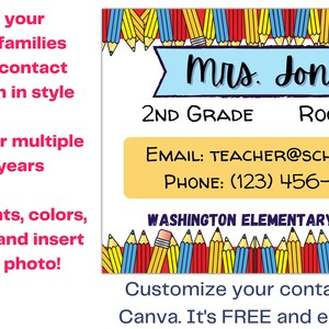 Teacher Contact Card Editable Canva Template Pencils - Etsy