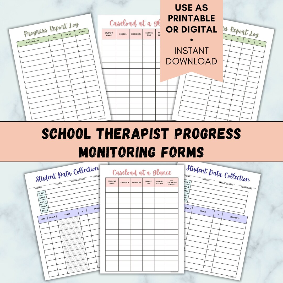 Progress Monitoring Forms for School Therapists, School OT Data ...