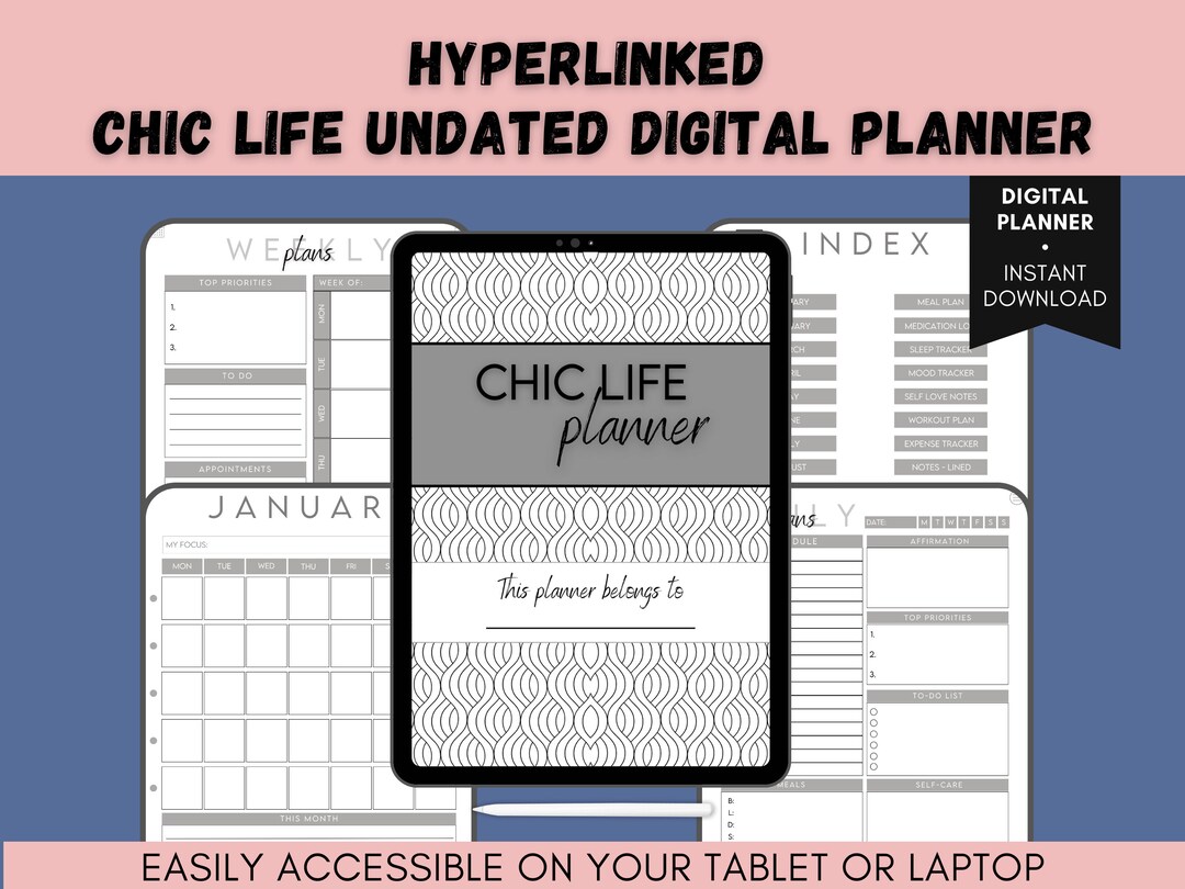 Chic Life Undated Digital Planner: Hyperlinked Minimalist Design ...