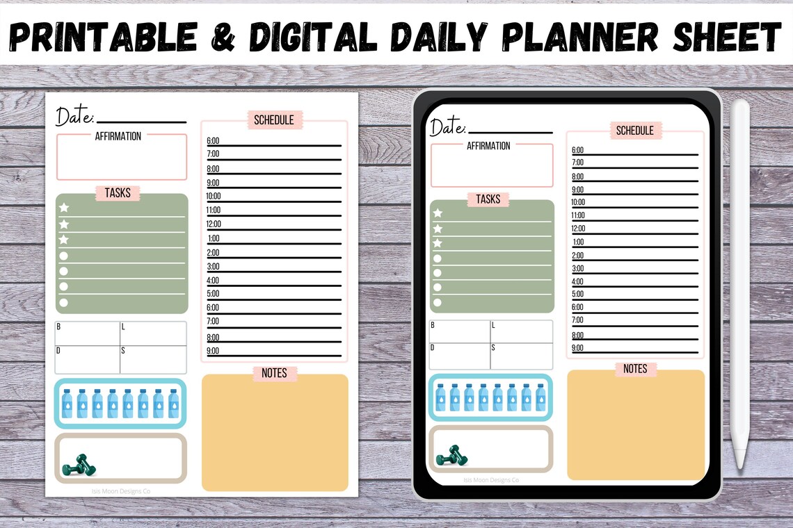 Printable and Digital Daily Planner Sheet, Daily Schedule, Printable ...