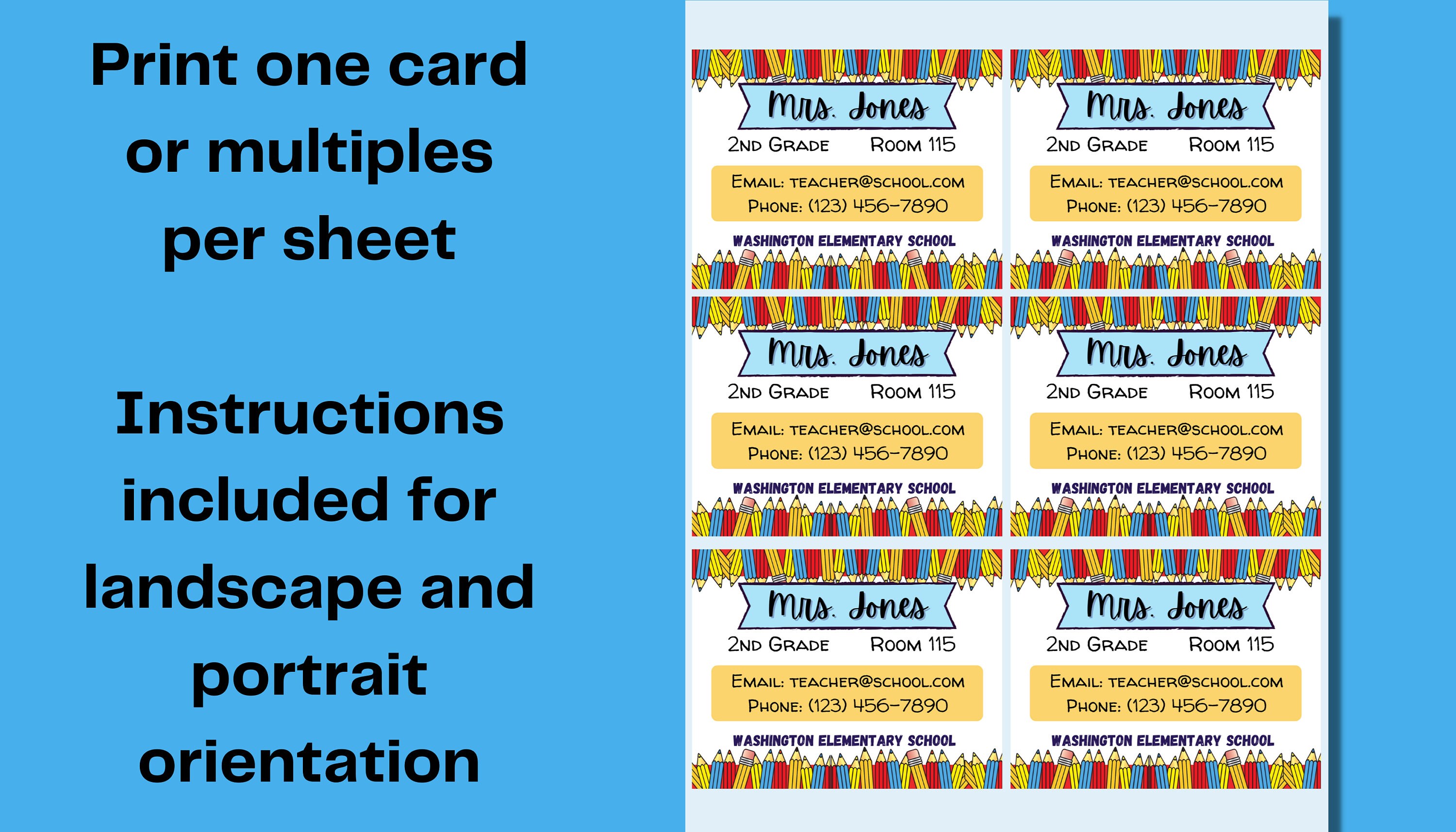 Teacher Contact Card Editable Canva Template Pencils - Etsy