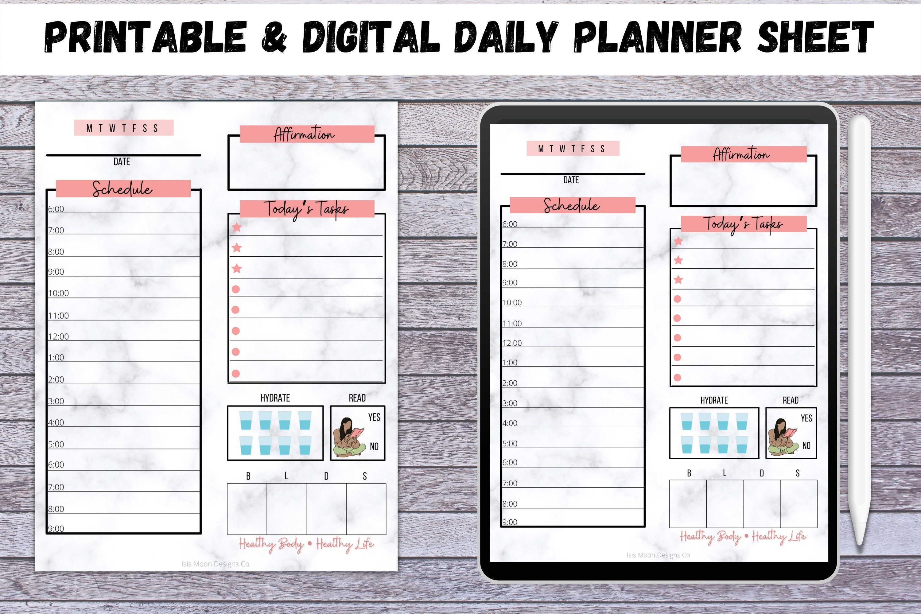 Printable Daily Planner Sheet With Marble Detail - Etsy