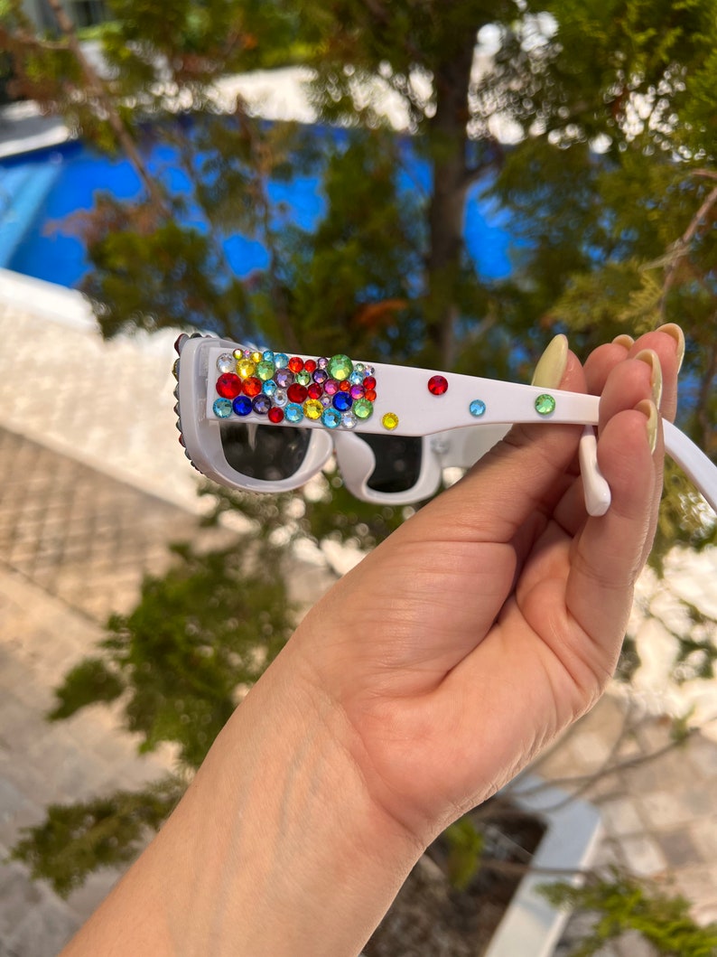 Retro Rectangle Multicolor Bedazzled Sunglasses Etsy