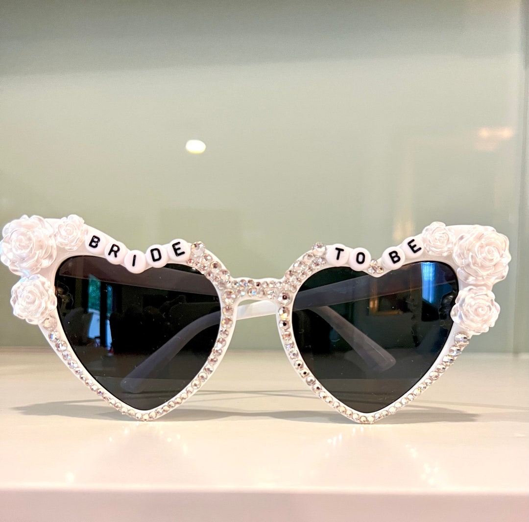 Medium Rose Heart Shaped Bedazzled Bride to Be Sunglasses - Etsy