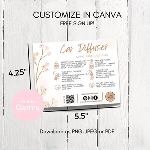 Car Diffuser Care Card, Small Business Care Instructions, Scent Care ...