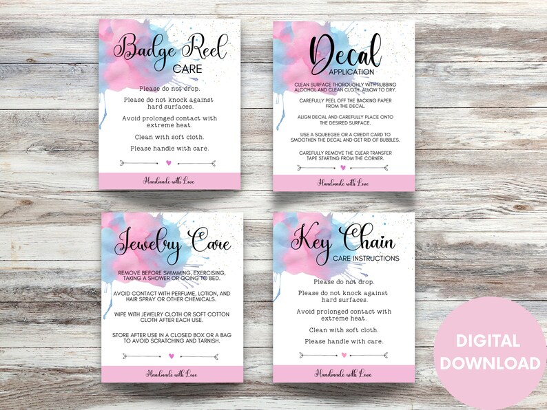 Care Card Bundle Care Instructions for Small Business - Etsy