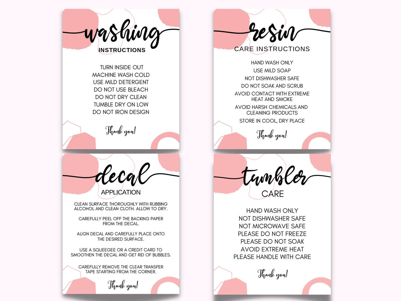 Printable Care Card Bundle: Small Business Instructions (PDF Download ...