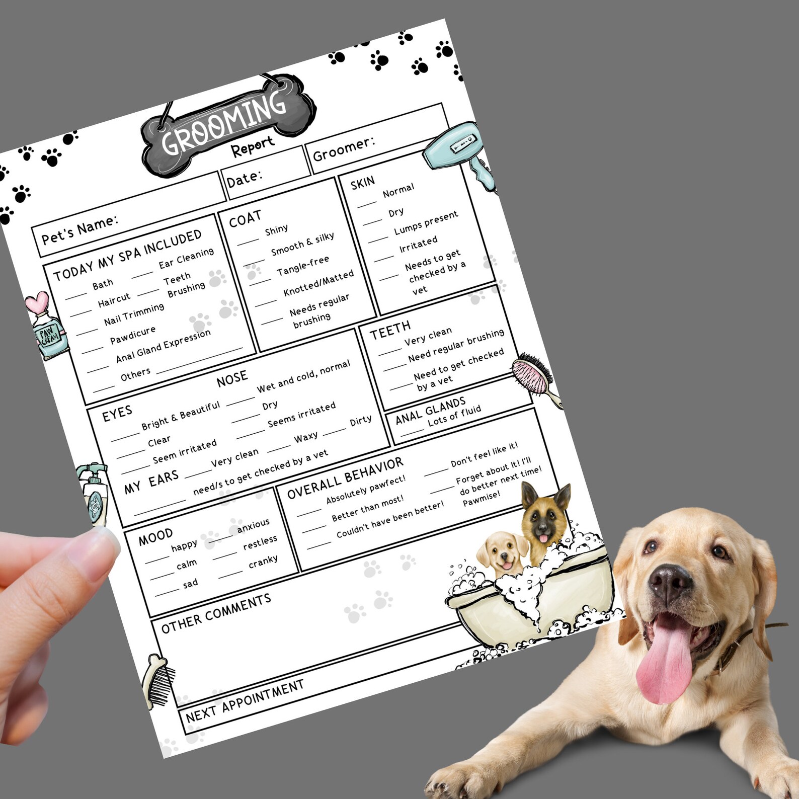 Dog Grooming Report Card: Pet Spa Form (digital Download) - Etsy